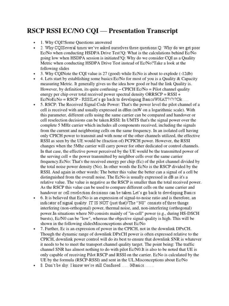 Understanding CQI and Ec/No in HSDPA | PDF | High Speed Packet Access ...