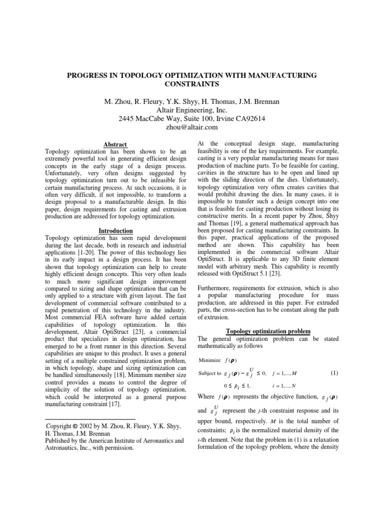 Progress in Topology Optimization With Manufacturing Constraints | PDF ...