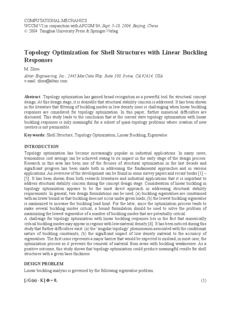 Topology Optimization For Shell Structures With Linear Buckling Responses | Download Free PDF ...