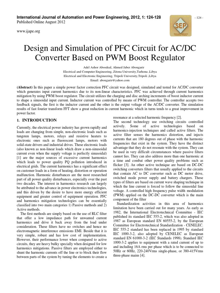 Design and Simulation of PFC Circuit For AC/DC Converter Based On PWM ...