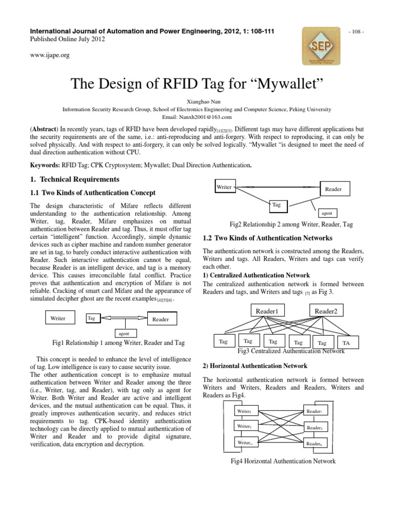The Design of RFID Tag For "Mywallet" | PDF | Authentication | Cryptography