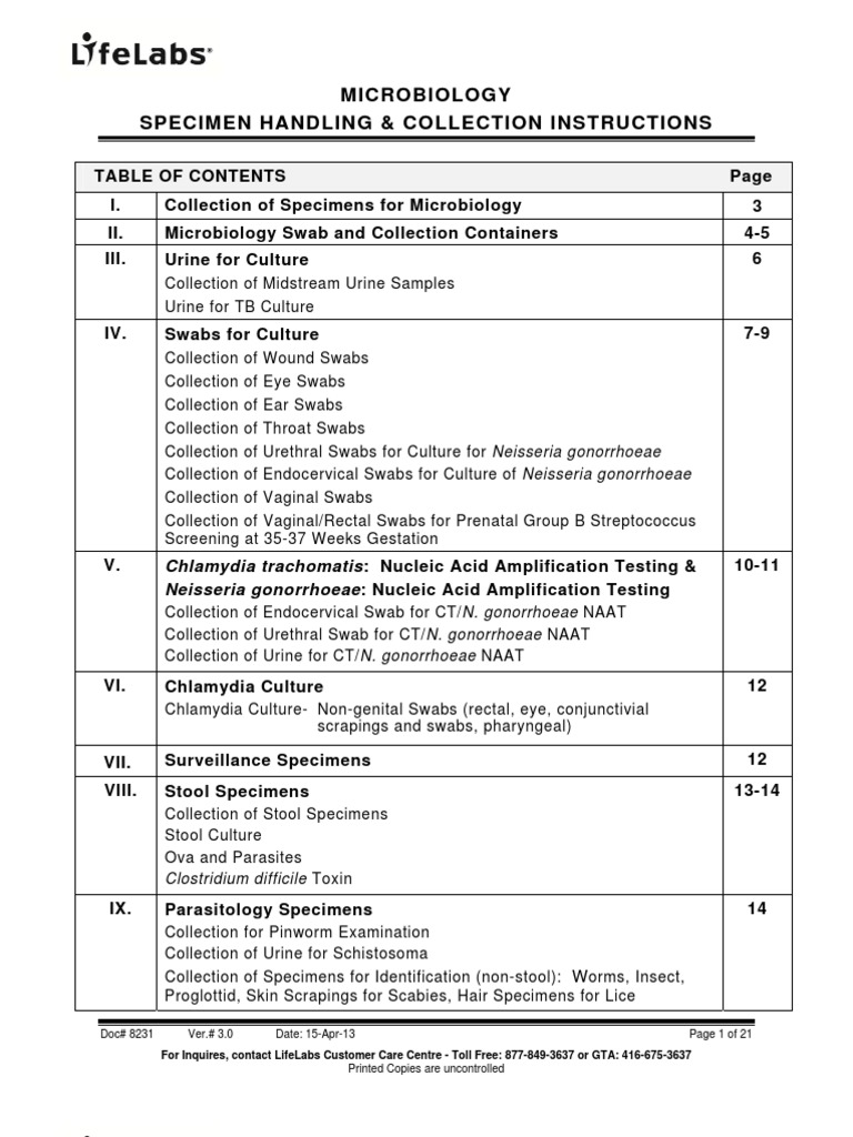 06 Microbiology - Specimen Handling Collection Instructions | PDF ...