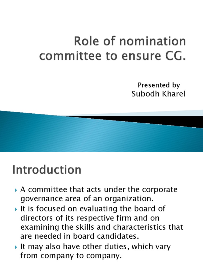 Role of Nomination Committee | PDF | Board Of Directors | Corporate ...