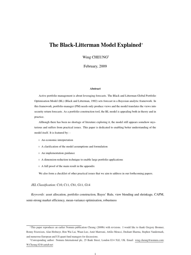 The Black-Litterman Model Explained | PDF | Eigenvalues And ...
