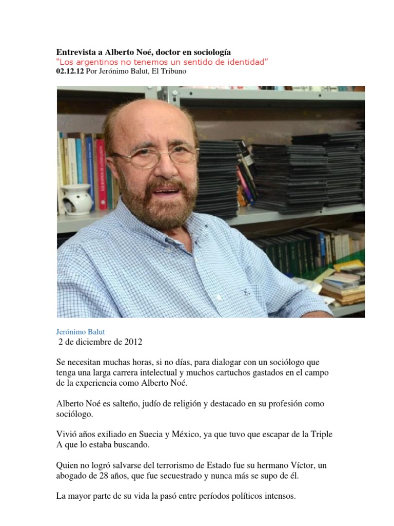 Entrevista A Alberto Noé, Doctor en Sociología | PDF | Clase media ...