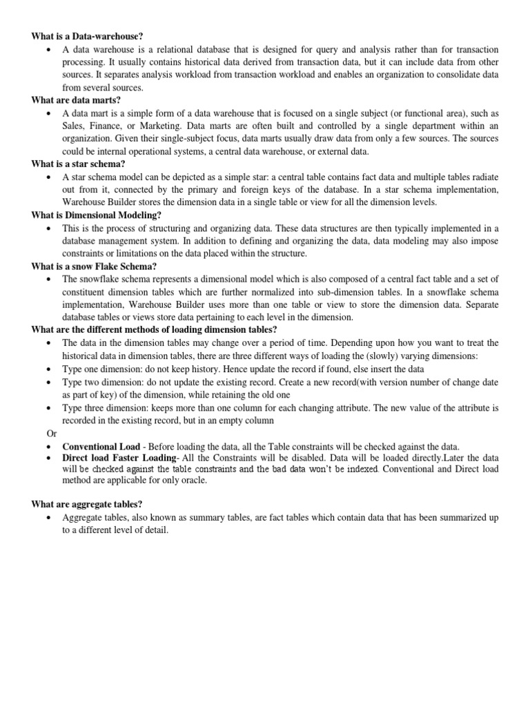 DWH Concepts Interview Q&A | PDF | Data Warehouse | Database Index