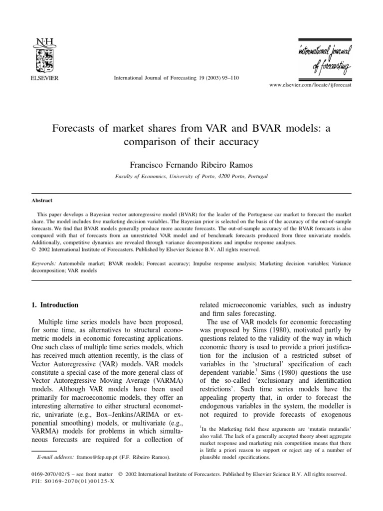 Forecasts of Market Shares From VAR and BVAR Models A Comparison of ...