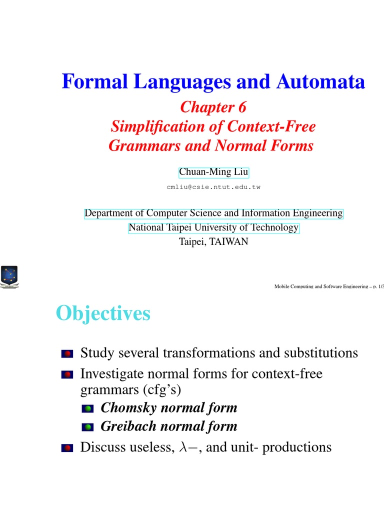 Formal Languages and Automata: Simplification of Context-Free Grammars ...