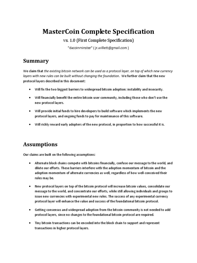 MasterCoin Specification | PDF | Bitcoin | Integer (Computer Science)