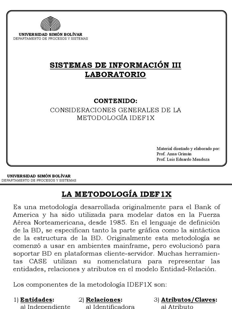 Transparencias PS6117 (Lab) Metod. IDEF1X | PDF | Software | Informática y tecnología de la ...