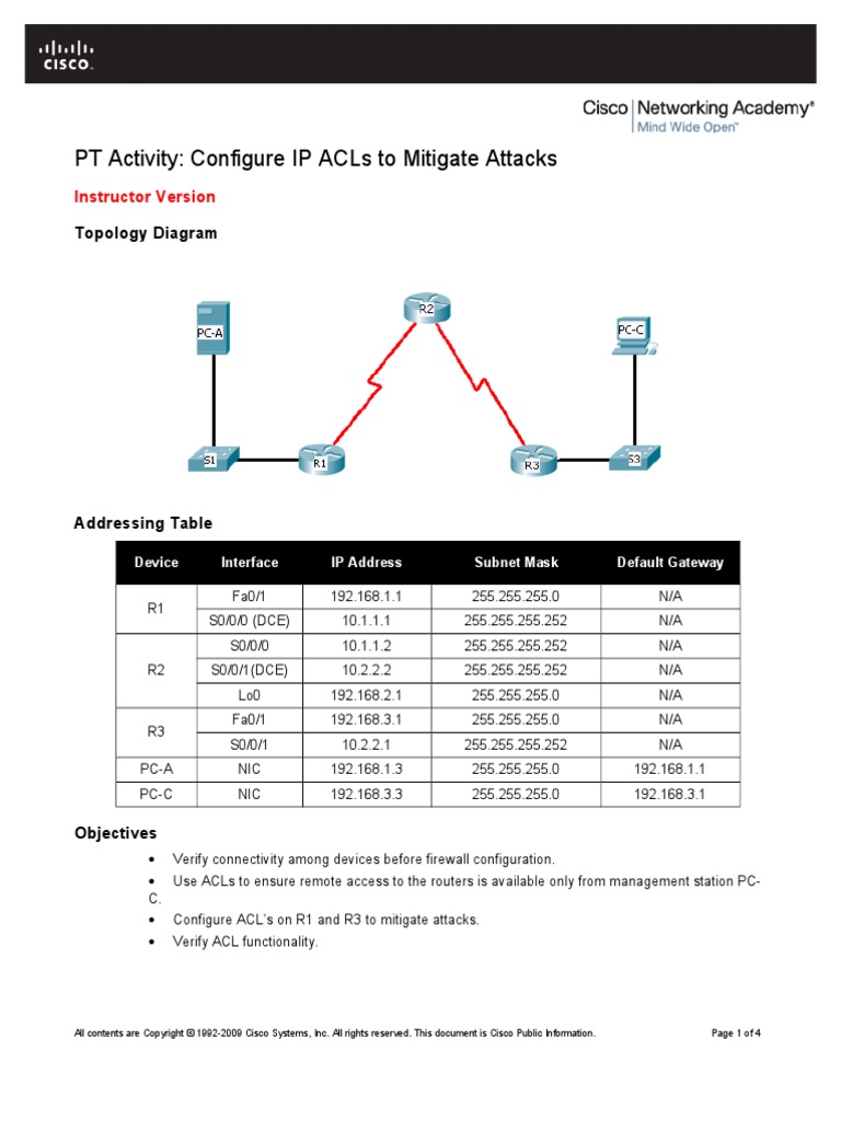 Ccnas Chp4 Ptacta Acl Instructor | PDF | Ip Address | Router (Computing)