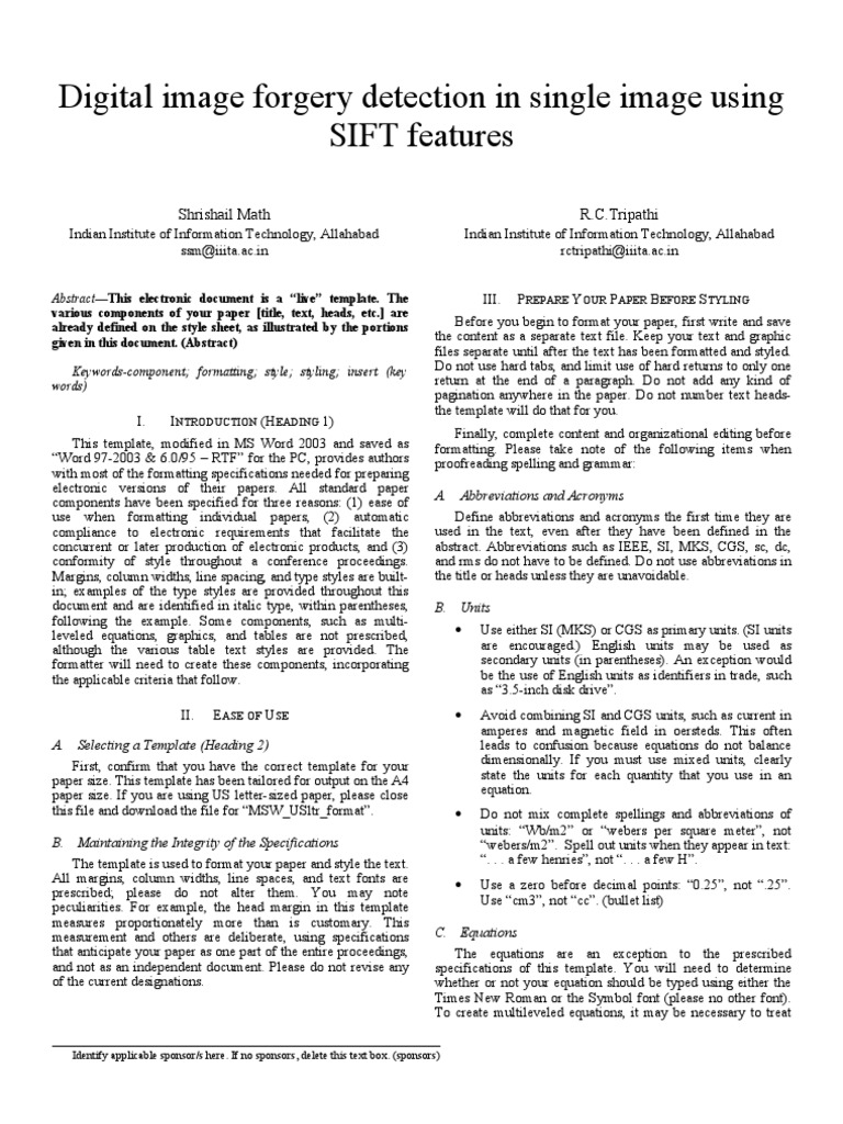 Digital Image Forgery Detection In Single Image Using Sift Features Pdf Bracket Writing