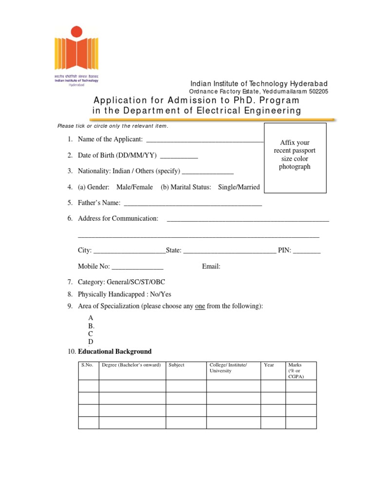 Application For Admission To Phd. Program in The Department of ...