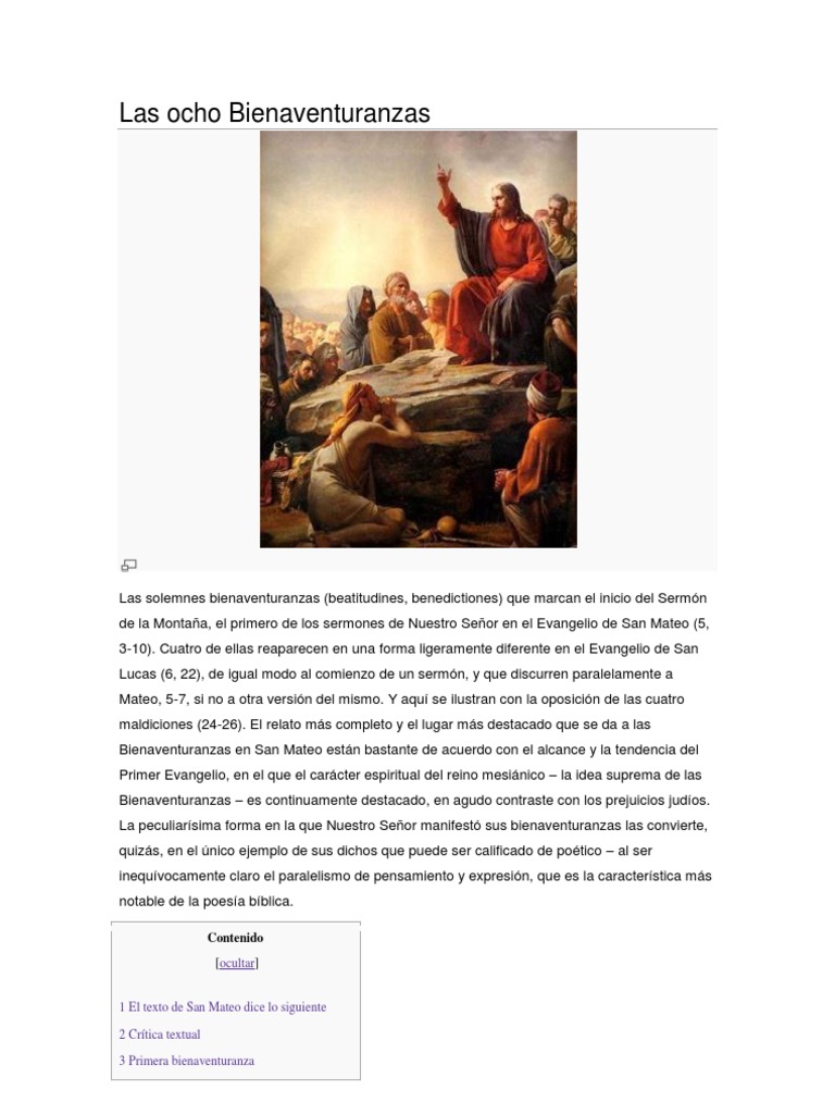 Las Ocho Bienaventuranzas | PDF | Bienaventuranzas | Reinado y reino de dios