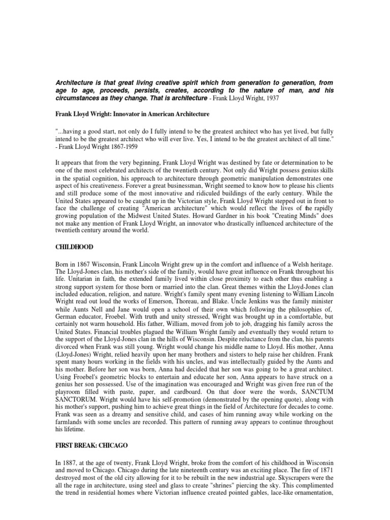 The Life of Frank Lloyd Wright | PDF | Art