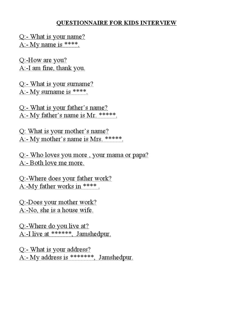 Kids - Interview | PDF | Lunch | Foods