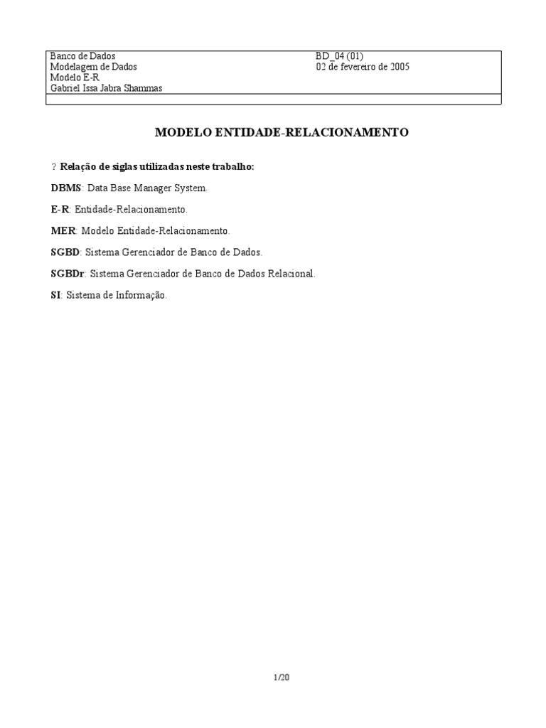 Modelo Entidade Relacionamento | PDF | Base de dados relacional ...