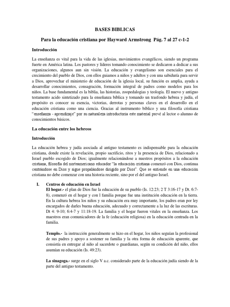 Bases Bíblicas para La Educación Cristiana Por Hayward Armstrong Pág ...
