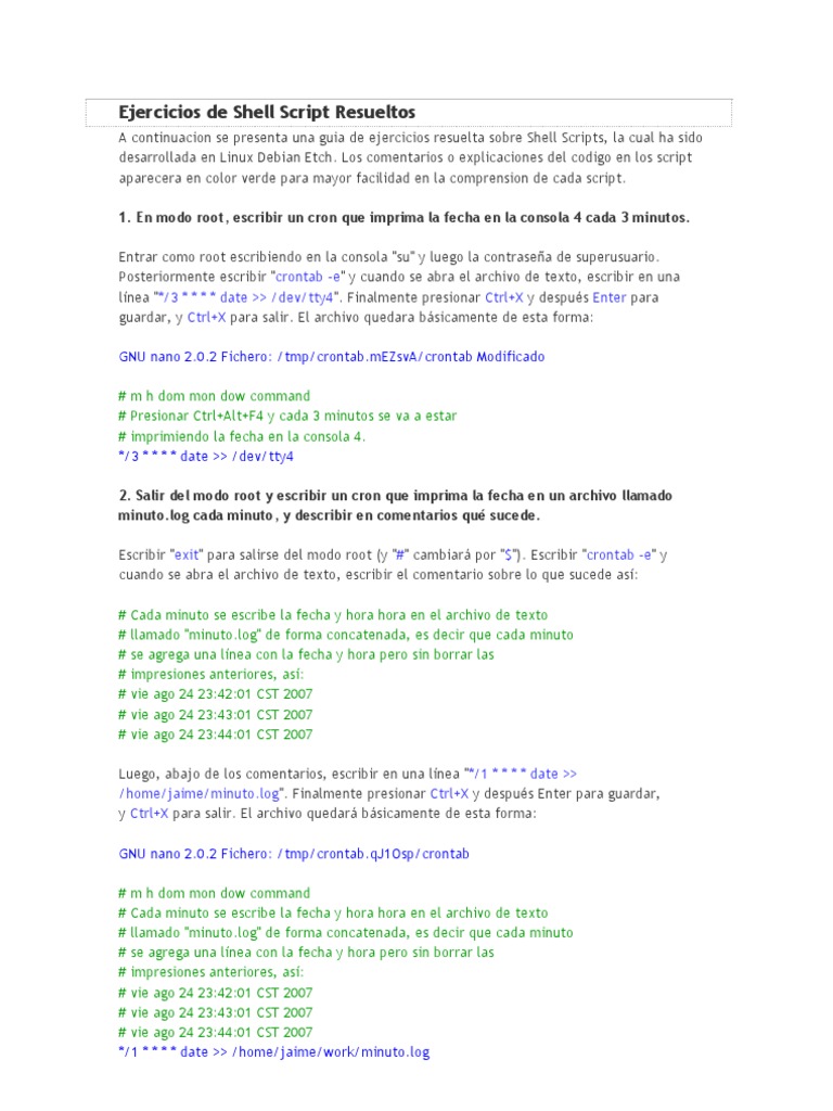 Ejercicios de Shell Script Resueltos | PDF | Archivo de computadora | Apoyo