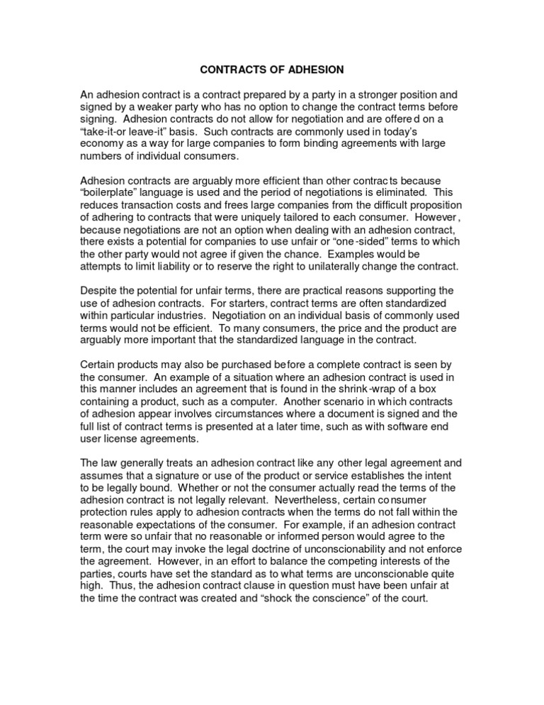 Contracts of Adhesion - Detailed | PDF