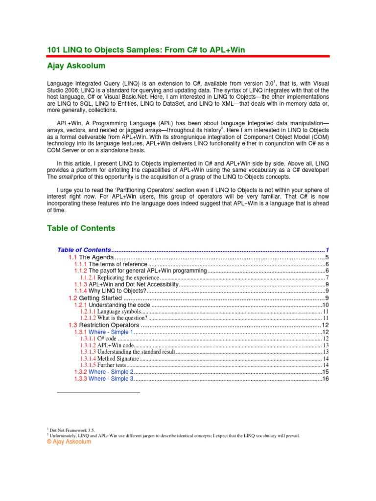 Linq To Objects101Samples C To AplWin | PDF | Language Integrated Query | C Sharp (Programming ...