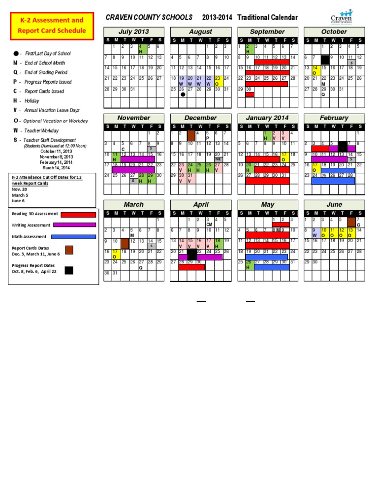 Craven County Schools 2013-2014 Calendar | PDF