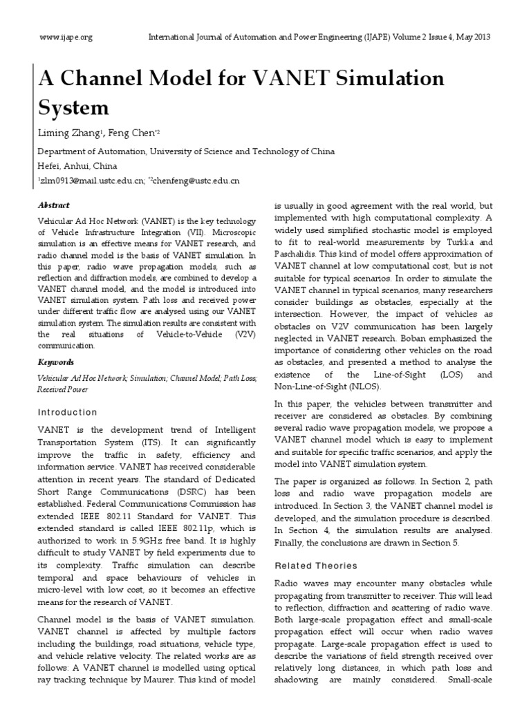A Channel Model For VANET Simulation System | PDF | Radio Propagation | Antenna (Radio)