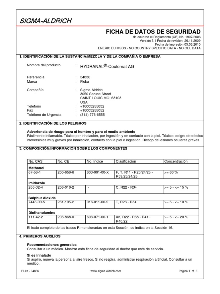 Hydranal Coulomat AG | PDF | Quemar | Toxicidad