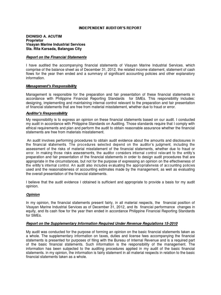 Independent Auditor's Report - Sample | PDF | Financial Audit | Auditor's Report