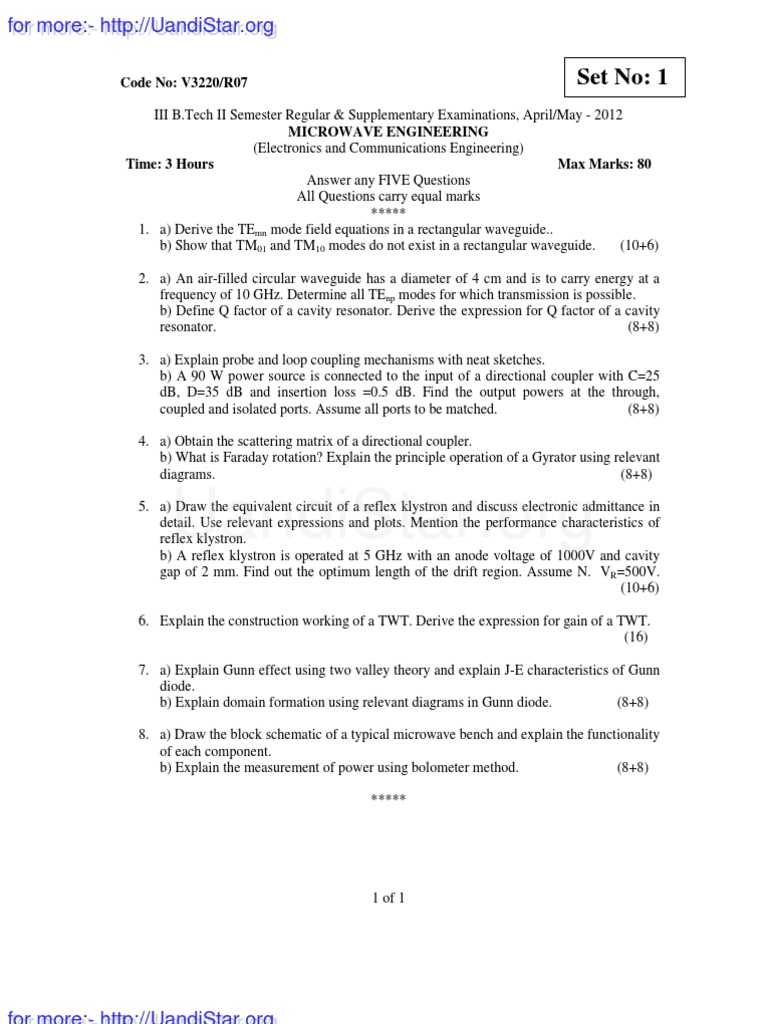 Microwave Engineering Exam Papers | PDF | Waveguide | Microwave