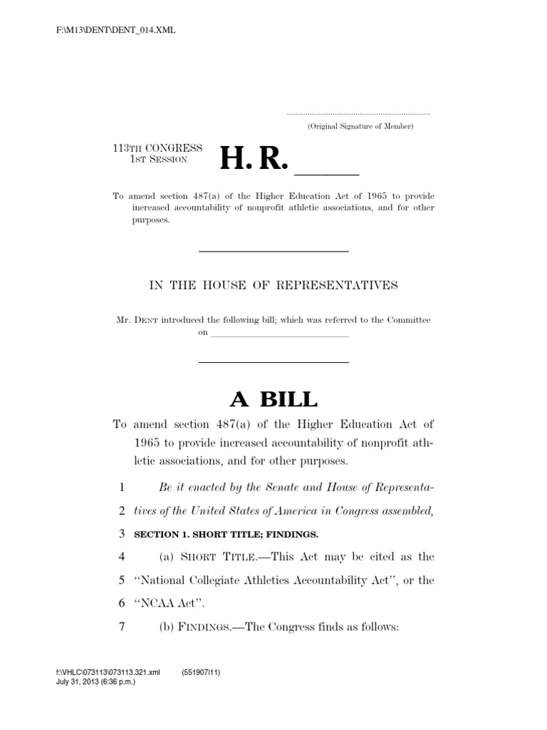 Final NCAA Bill Language | PDF | Government | Sports