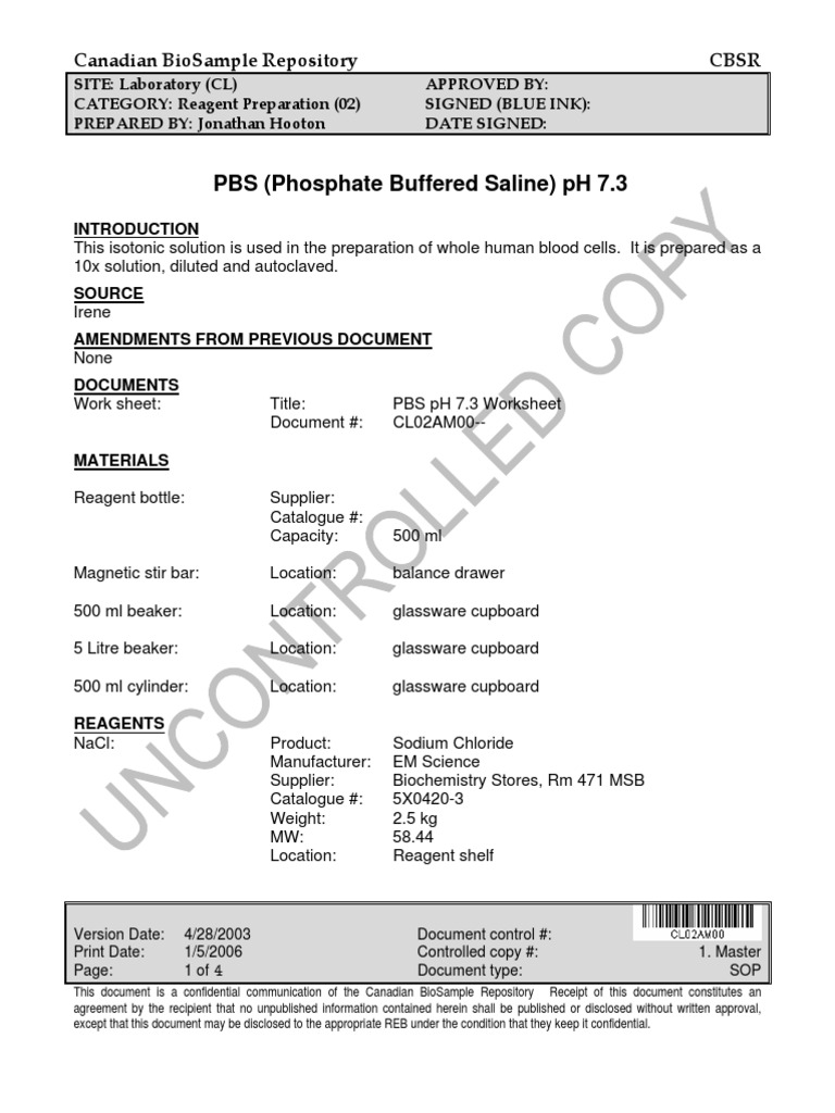 Pbs Preparation | Phosphate Buffered Saline | Chemical Substances