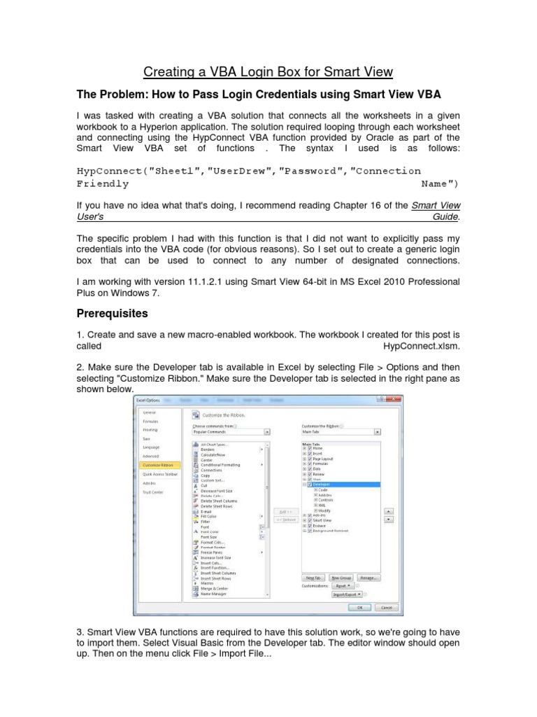 VBA Login Box for Smart View | PDF | Visual Basic For Applications | Login