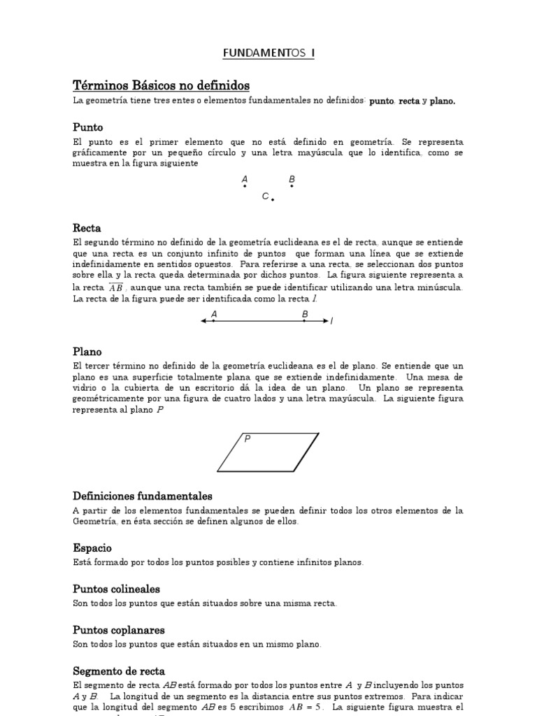 Fundamentos de la Geometría Euclidiana: Puntos, Rectas, Planos y sus Relaciones | PDF | Circulo ...