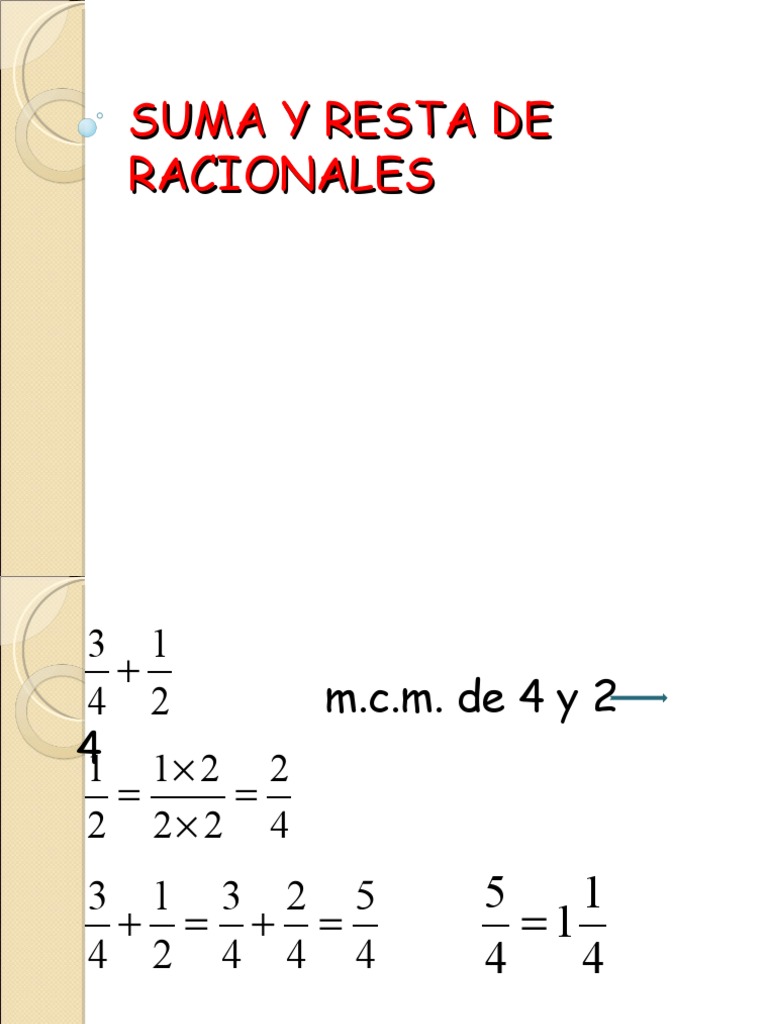 Suma y Resta de Racionales | PDF | Ciencia y matemáticas
