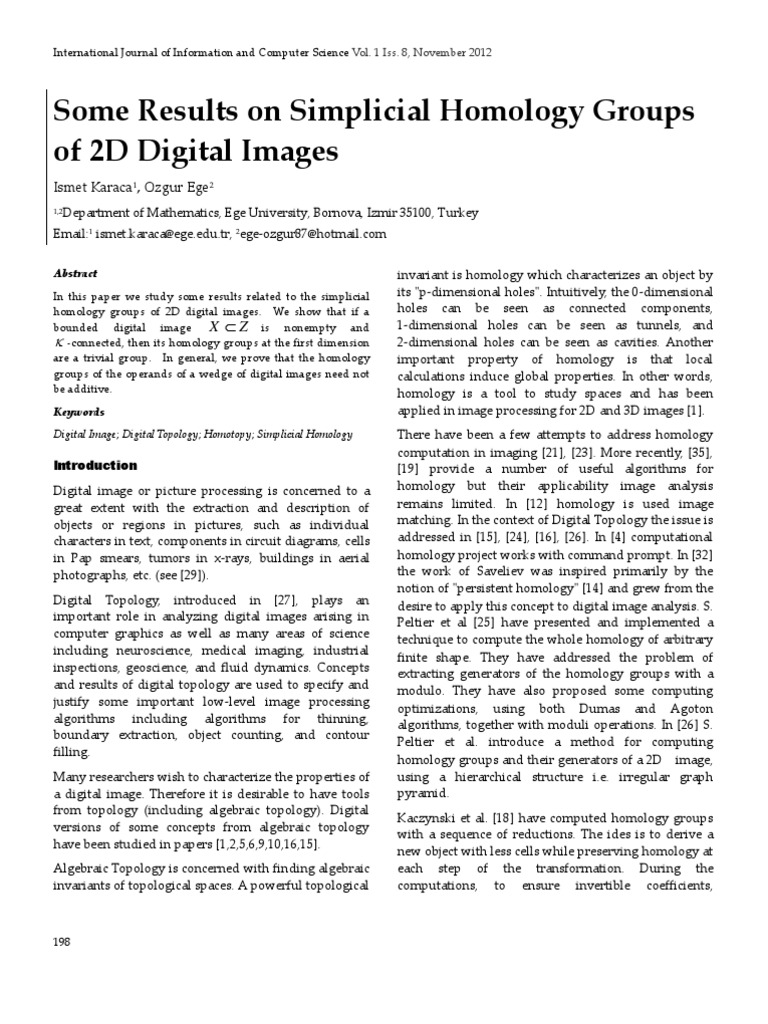 Some Results On Simplicial Homology Groups of 2D Digital Images | PDF ...