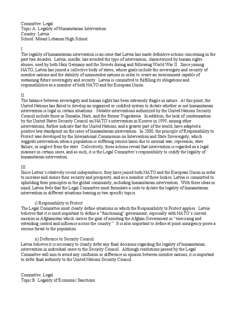 Legal Committee Position Paper | PDF | Responsibility To Protect ...