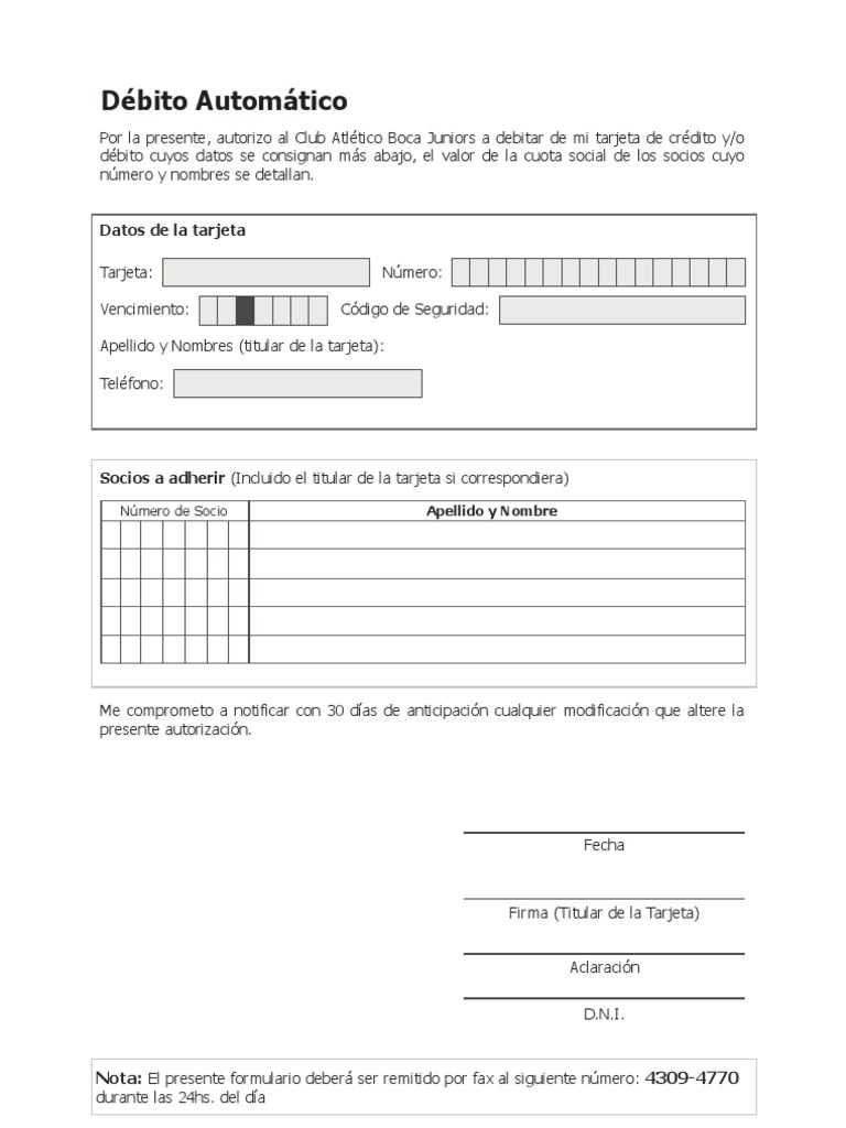 Formulario Adhesion Debito Automatico | PDF