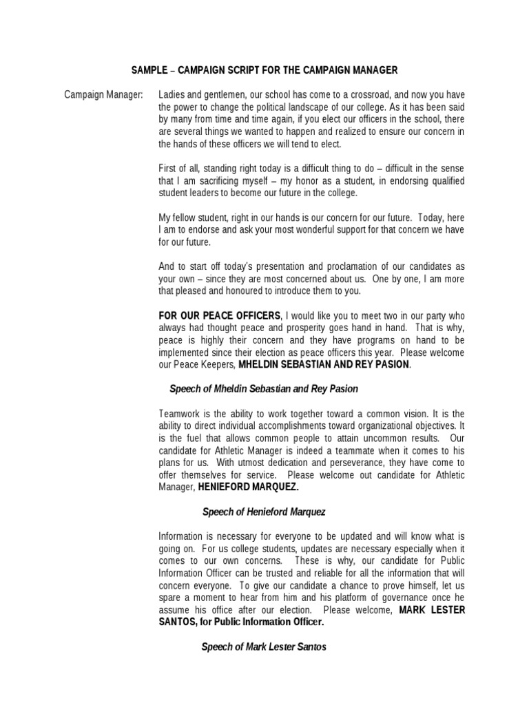Script For A Campaign Manager | PDF