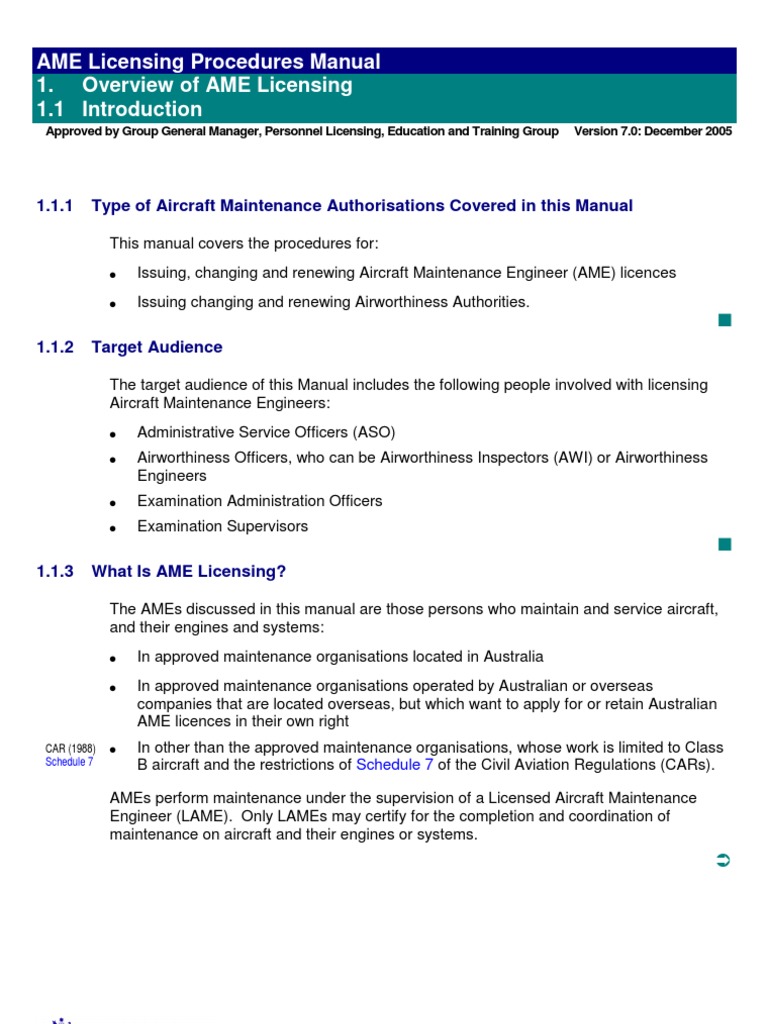 AME Licence Procedure Manual CAA Australia | PDF | Nondestructive ...