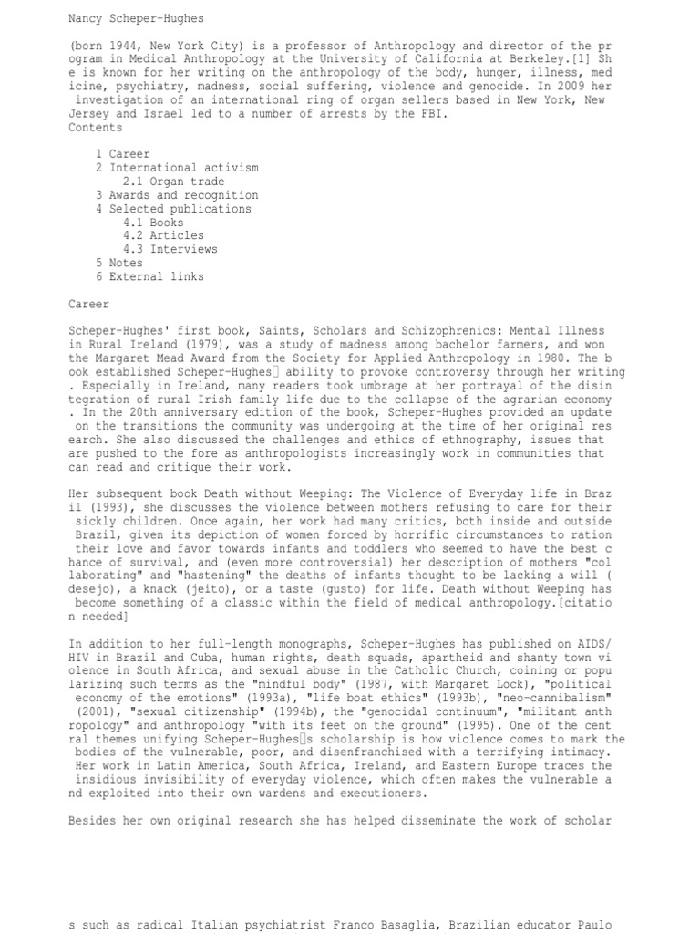 Nancy Scheper Hughes | PDF | Anthropology | Wellness