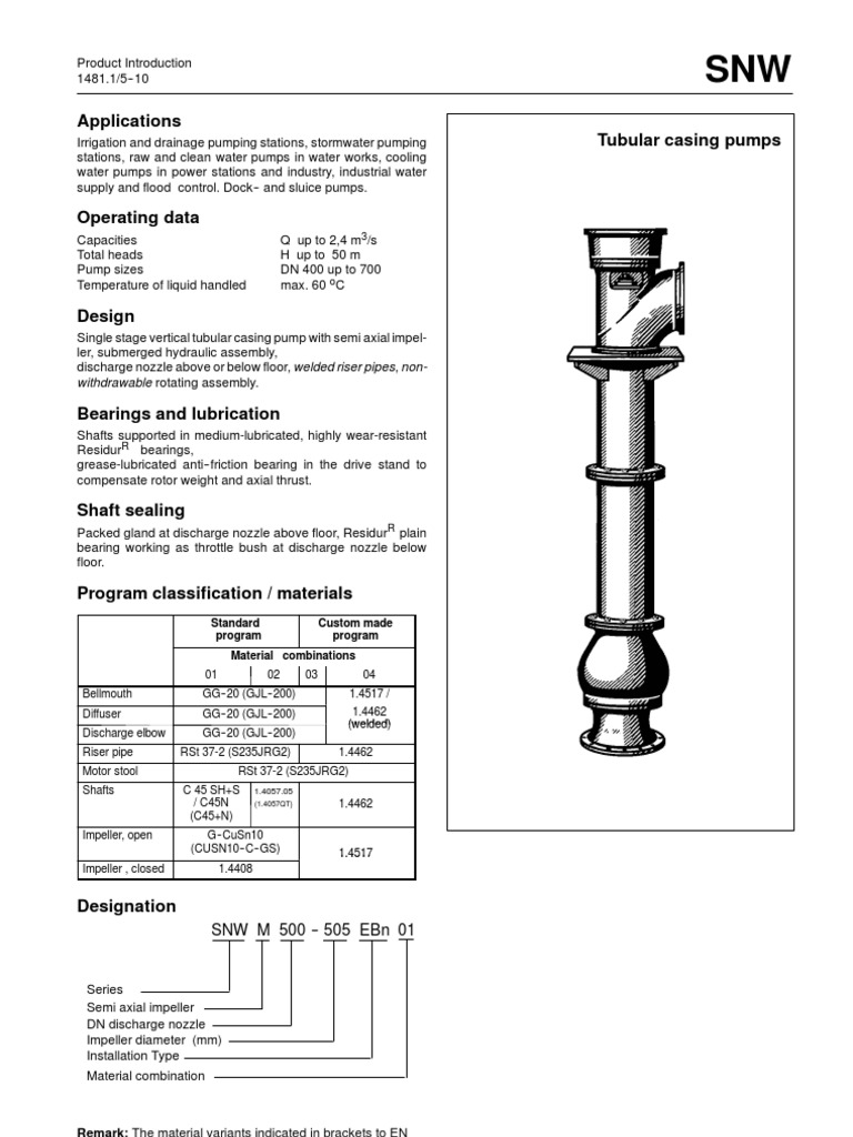 Applications Tubular Casing Pumps: Withdrawable Rotating Assembly | PDF ...