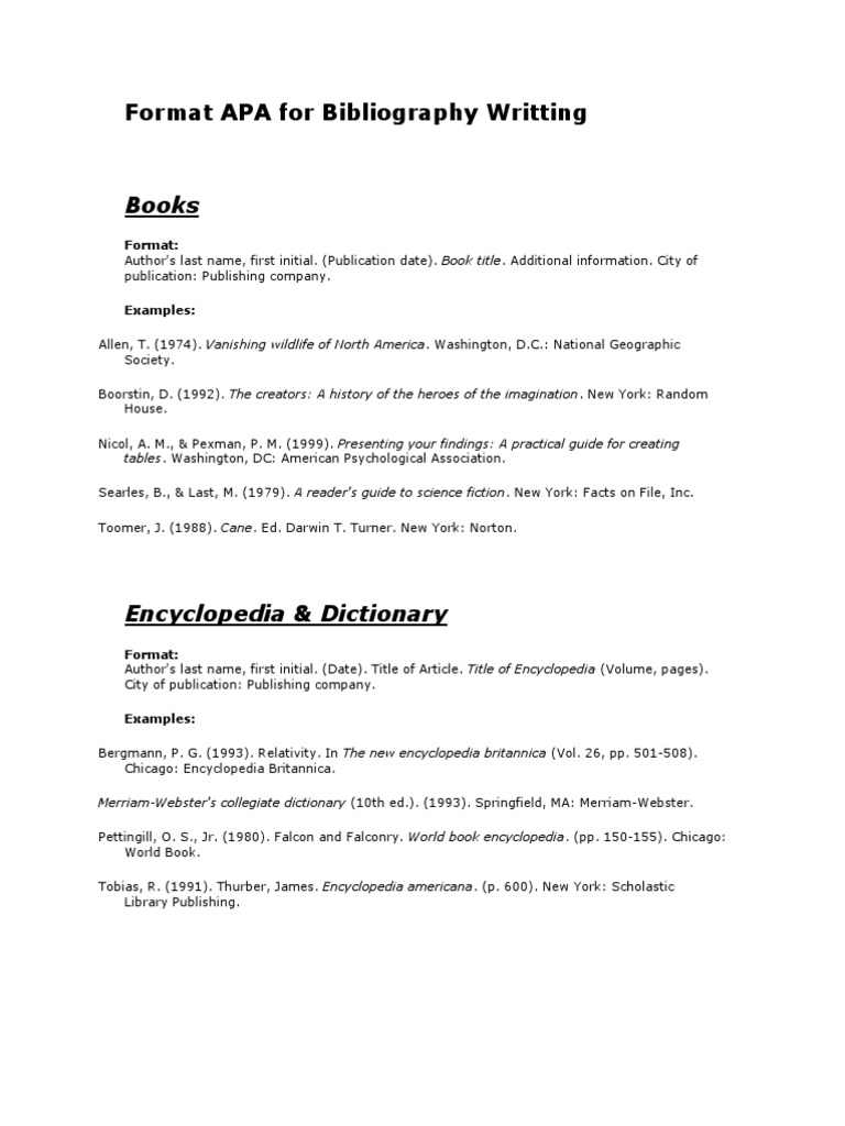 APA Bibliography Formatting Guide | PDF