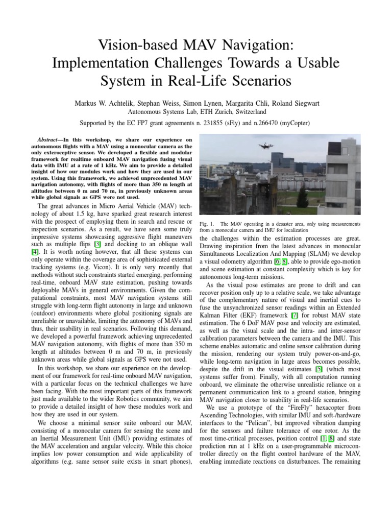 Vision-Based MAV Navigation: Implementation Challenges Towards A Usable System in Real-Life ...