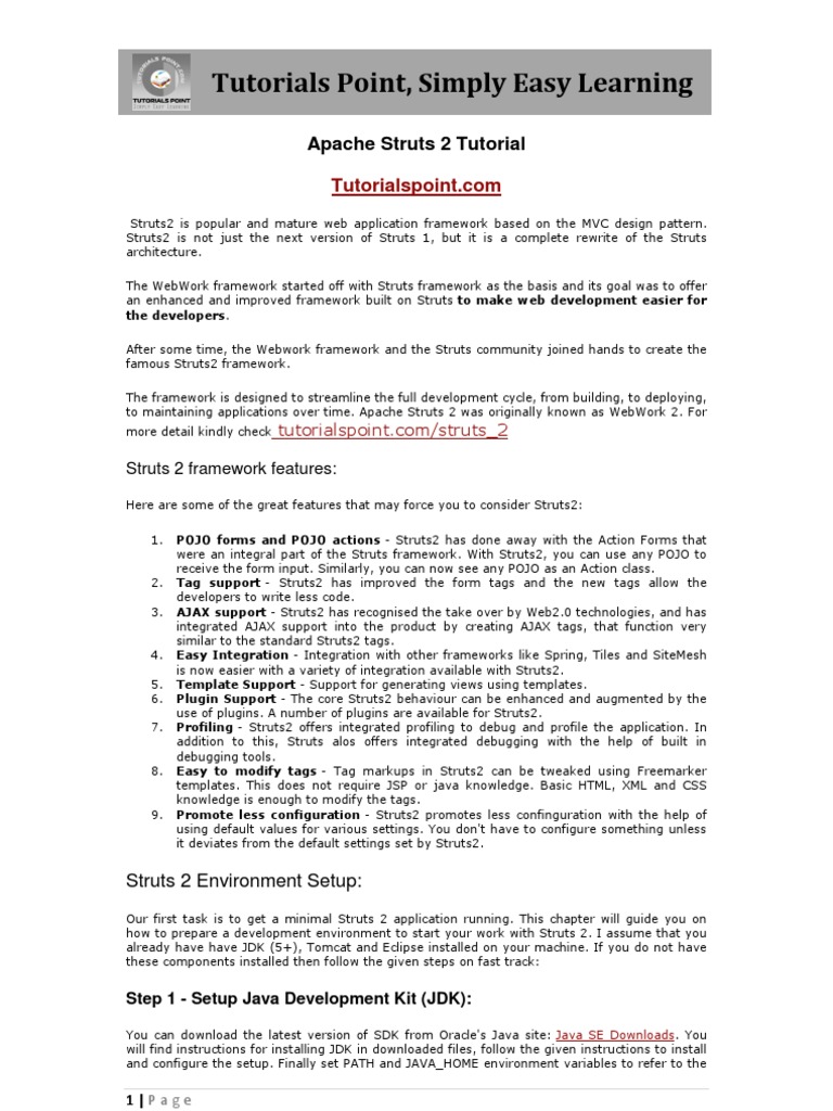 Tutorials Point, Simply Easy Learning: Apache Struts 2 Tutorial | PDF | Model–View–Controller ...