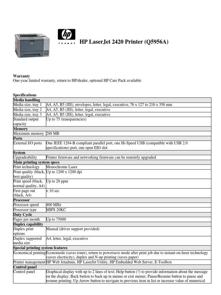 HP Laserjet 2420 Printer (Q5956A) : Warranty | PDF | Operating System ...
