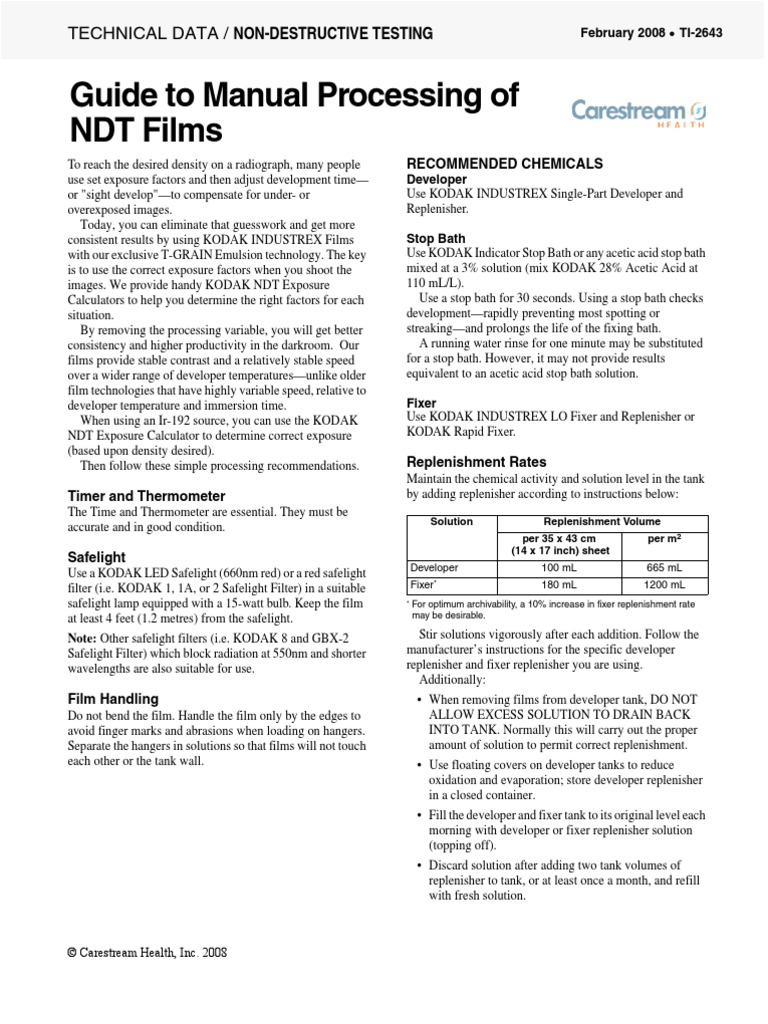 Guide To Manual Processing of NDT Films: Technical Data / Non ...