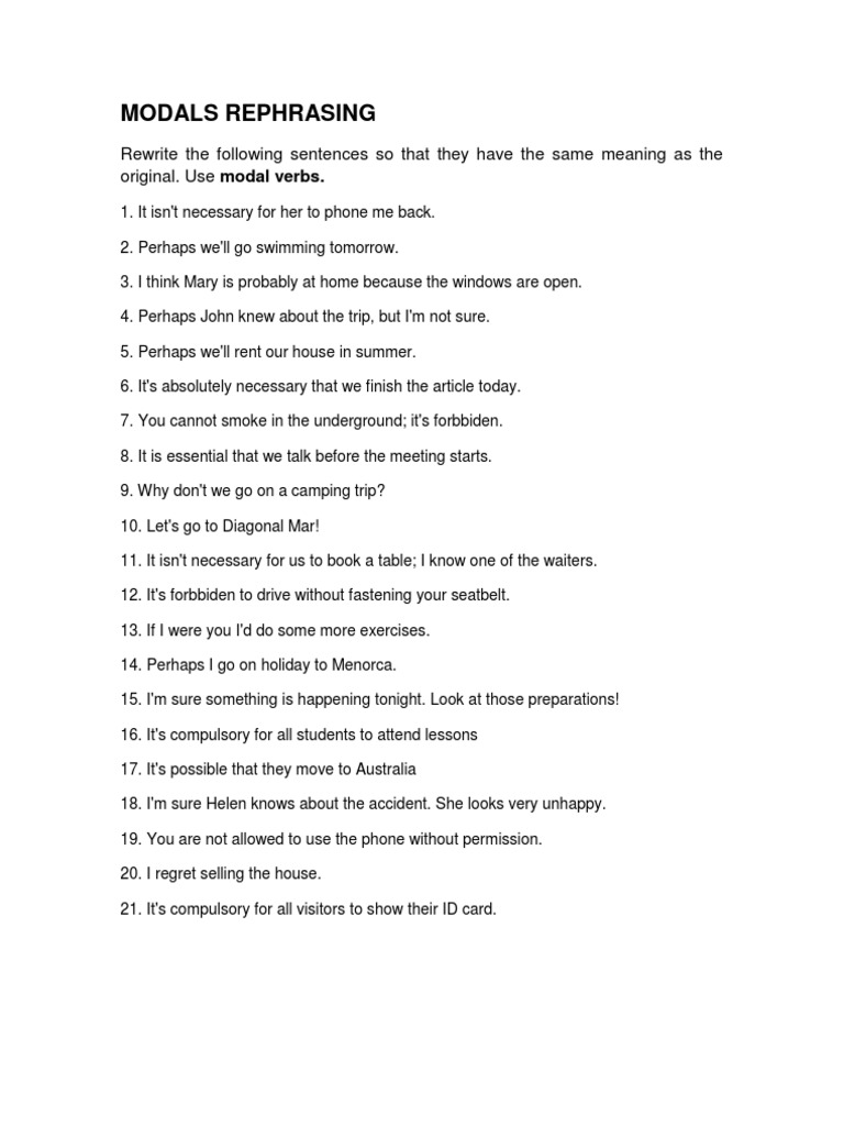 Modals Rephrasing | PDF | Language Arts & Discipline