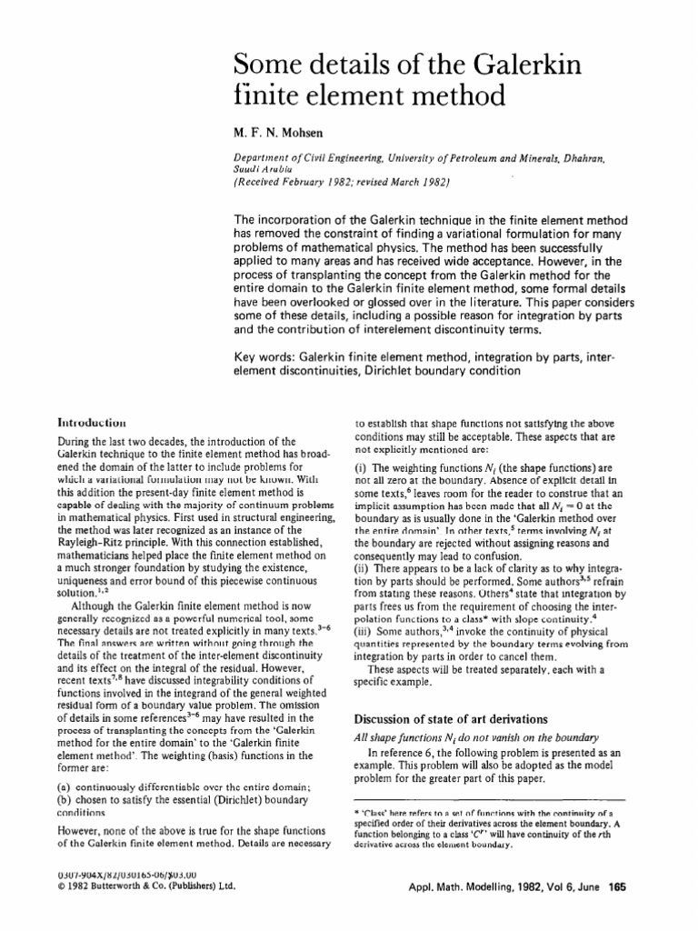 Some Details of The Galerkin Finite Element Method: M. F. N. Mohsen ...
