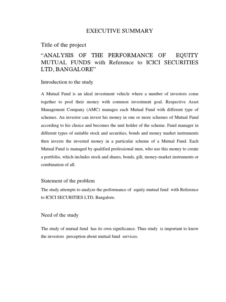 Executive Summary Title of The Project "Analysis of The Performance of ...